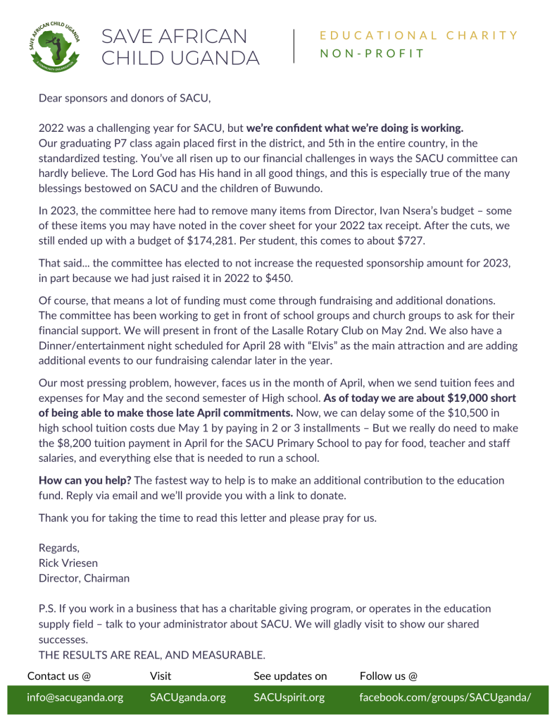 Education Support 2023 – save african child uganda